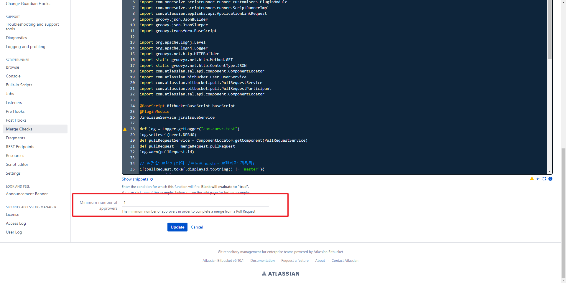 Bitbucket Scriptrunner를 사용하여 연결된 Jira Issue Priority에 따라 Approveral 수 조절하기 Curvc Devops