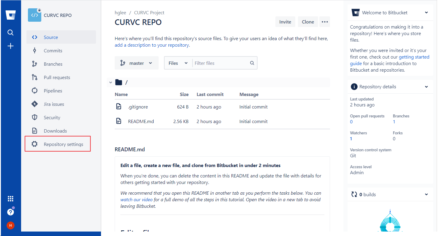 Bitbucket Cloud 프로젝트저장소 삭제하기 Curvc Devops Curvc Confluence